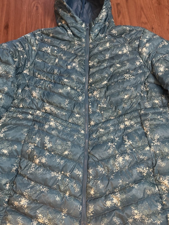 Lands' End Lightweight Down Puffer Jacket Womens 2X Teal Hooded Winter ...