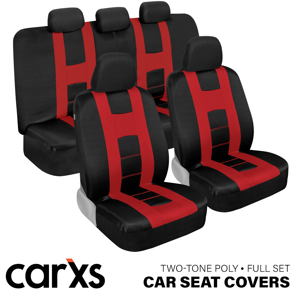 Black & Red Car Seat Covers Full Set for Auto Truck SUV Front & Rear ...