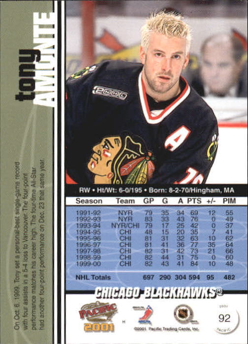 2000-01 Pacific #92 Tony Amonte | eBay