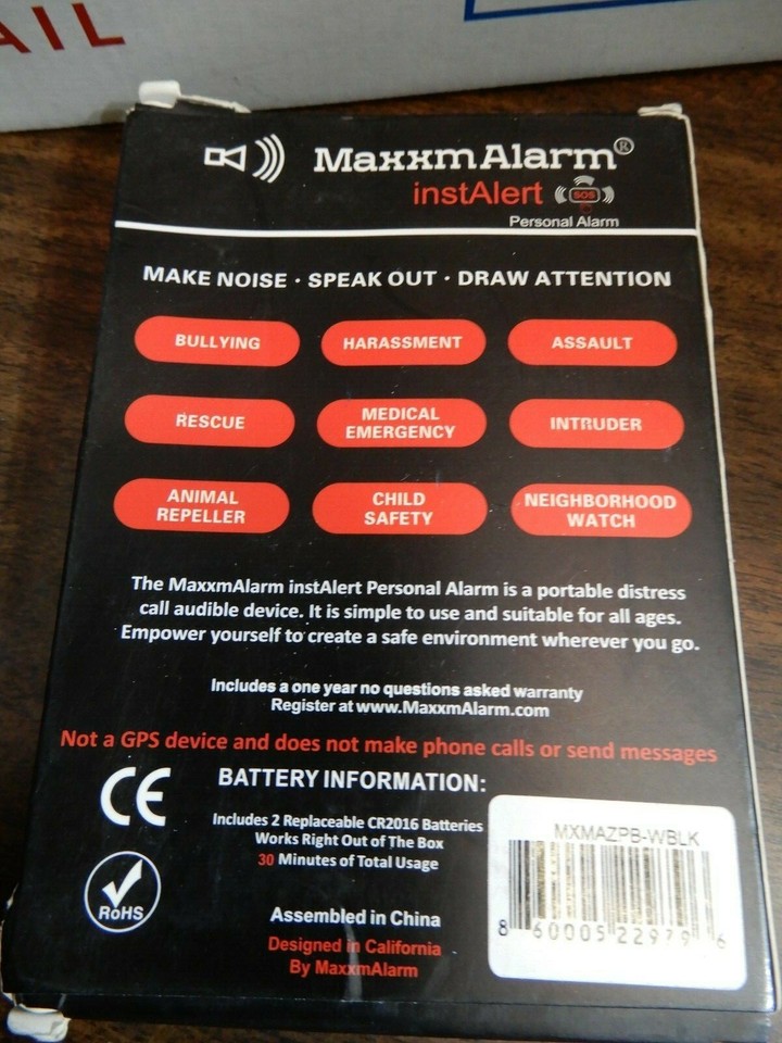 MaxxmAlarm instAlert 130dB Personal Alarm with Replaceable Batteries ...
