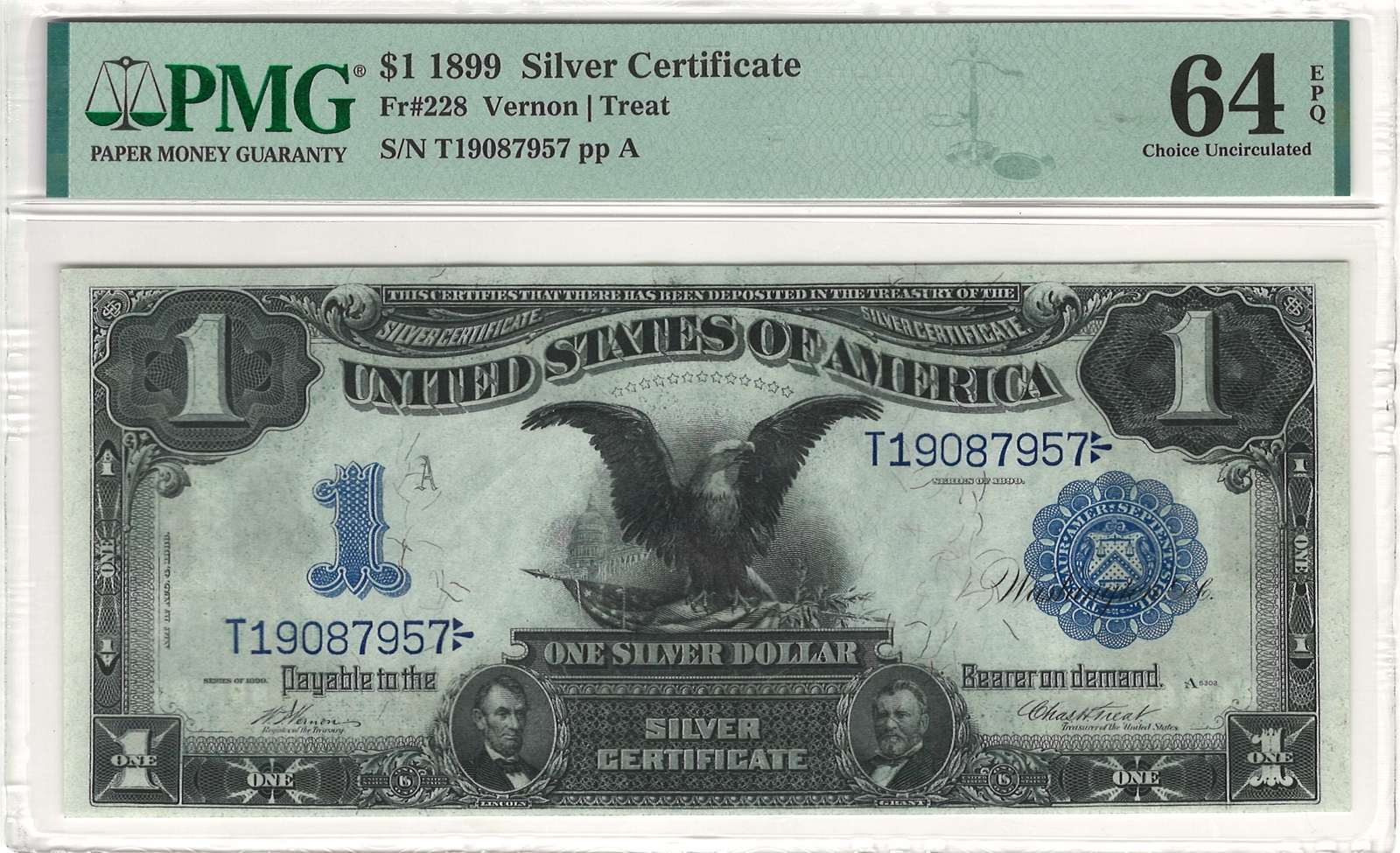$1 1899 Black Eagle Note Large Silver Certificate PMG Choice Unc 64 EPQ ...
