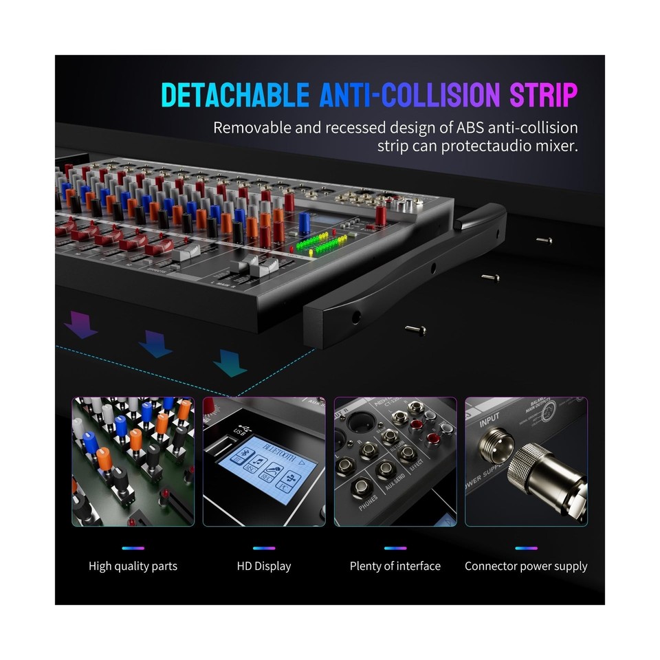 Professional DJ Audio Mixer, 12 Channel Audio Mixer, Bluetooth Sound ...