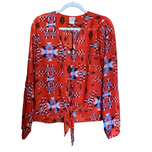 Daytrip Buckle Shirt Medium Red Boho Southwestern Print Button Knot ...