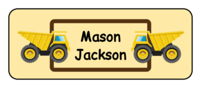 30 personalized dump truck name tag stickers, tags, school supply ...