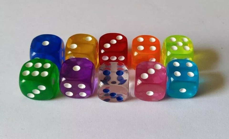 9, 20 Pack Six-Sided Coloured Dice Spot 6 Colours D6 Dice Set 14 MM/0. ...