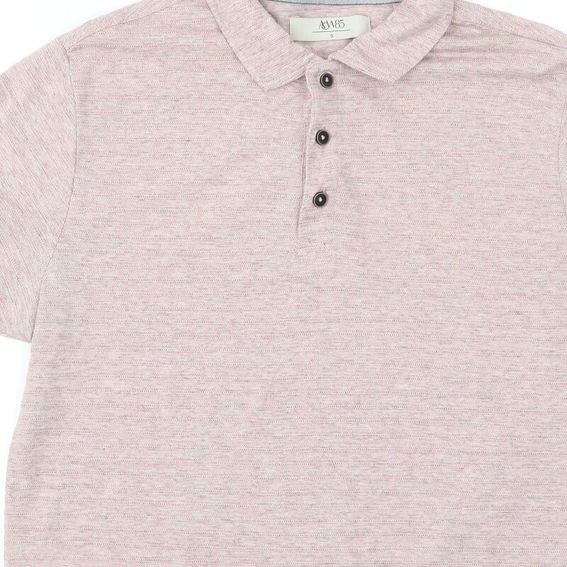 ACW85 Mens Pink Polyester Polo Size S V-Neck Button | eBay