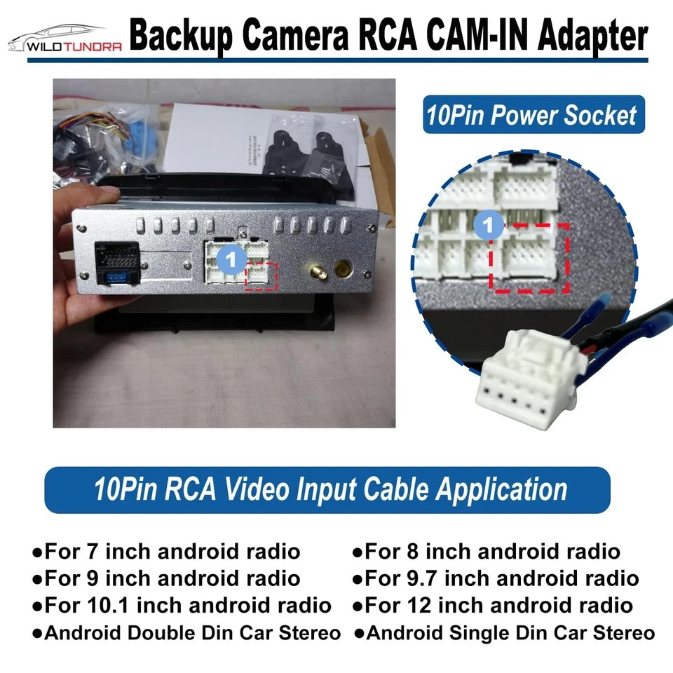 10 Pin Backup Camera Harness Adapter for Android Car Stereo RCA Wiring ...
