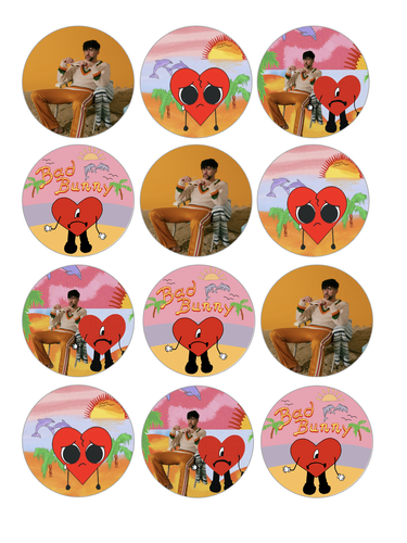 12 Bad Bunny, edible paper, cupcake cookie toppers CHOOSE SIZE pre cut ...