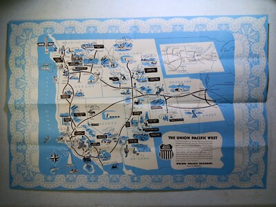 Original Vintage Union Pacific West Line Map Poster Railroad Train UPRR ...