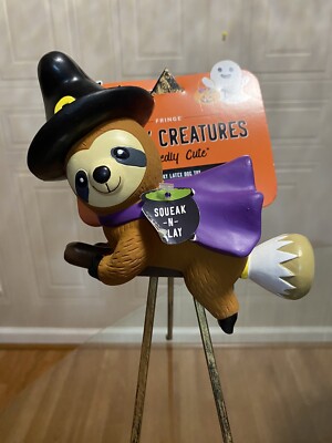 8” Fringe HALLOWEEN Witch SLOTH Broom Squeak-N-Play Dog Toys Pet Latex ...