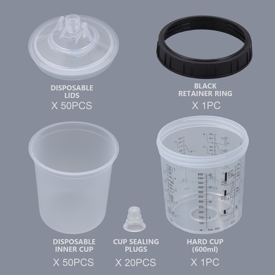 50 Pack Disposable Paint Spray Gun Cup Liners & Lid System Kit 20oz ...