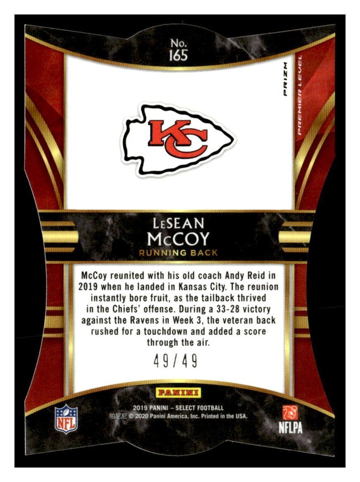LESEAN MCCOY 2019 SELECT LIME GREEN DIE CUT 49/49 165 | eBay