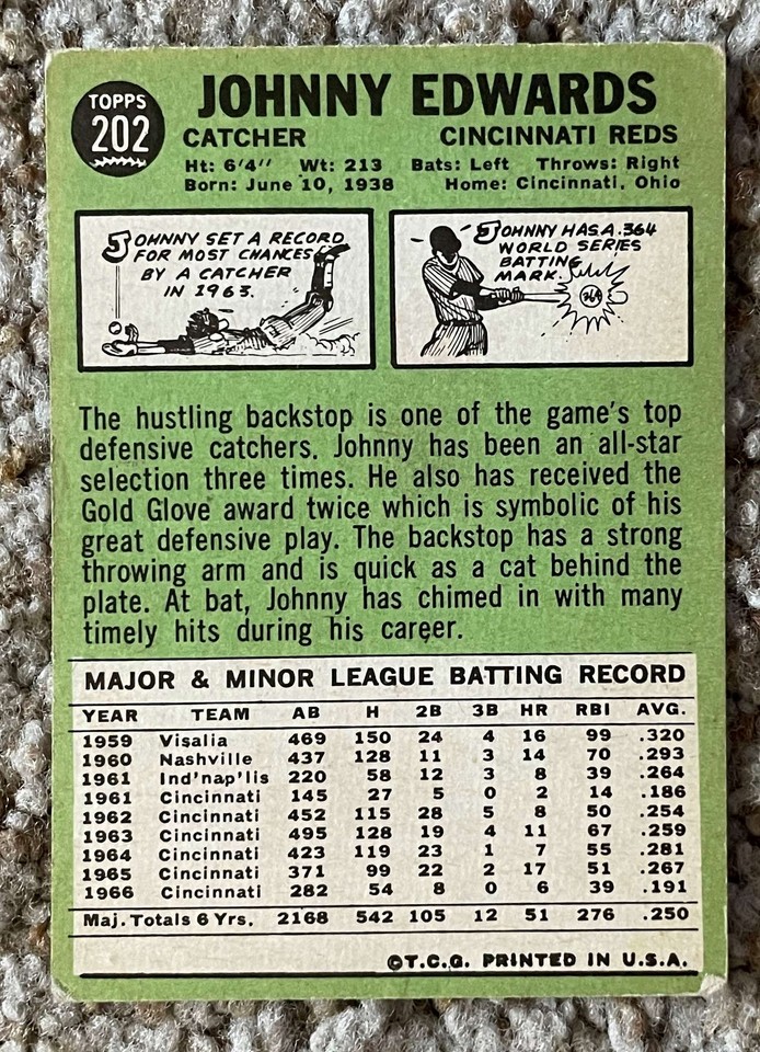 Johnny Edwards signed 1967 Topps - Reds | eBay