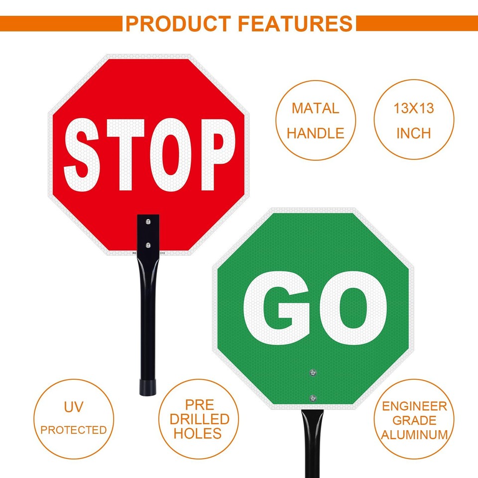 Stop Go Sign with Handle 13"x13" Aluminum Stop- Go Handheld Traffic ...