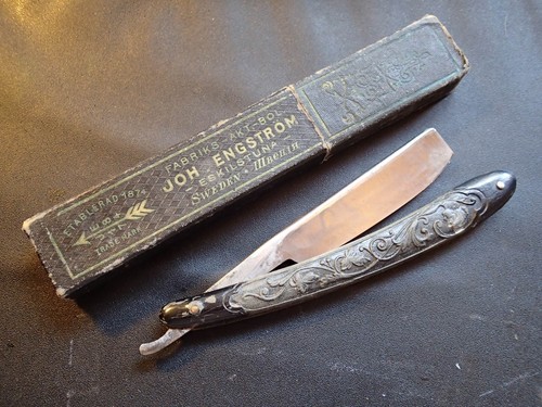 DECORATED HANDLE STARIGHT RAZOR in BOX JOH. ENGSTRÖM ESKILSTUNA SWEDEN ...