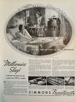 1935 Simmons Beauty Rest Mattress Beds Springs Couches Millionaire ...