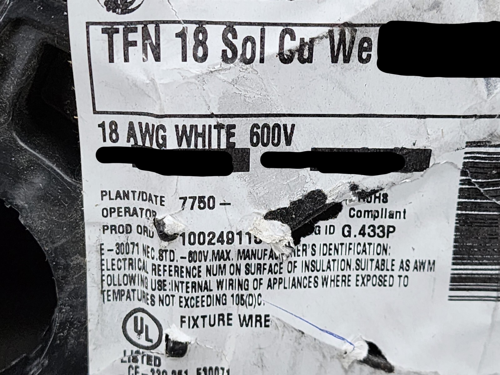 Southwire #18awg Solid Copper TFN Fixture/Building Wire 105C/600V White ...