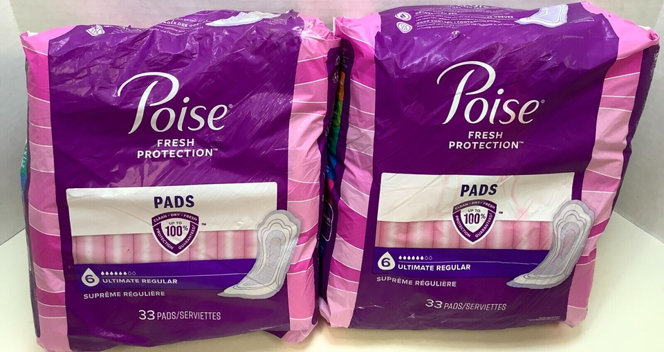 Poise Incontinence Pads for Women #6 Ultimate regular, 33ct, Lot of 2 ...