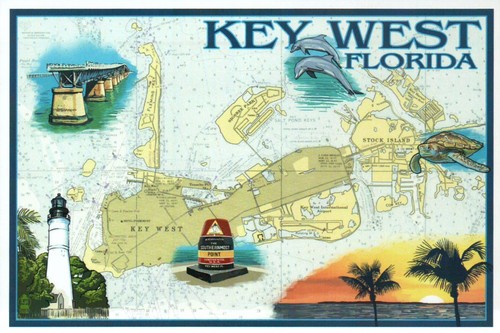 Key West Nautical Chart, Florida, Map, Lighthouse, FL Keys Bridge etc ...