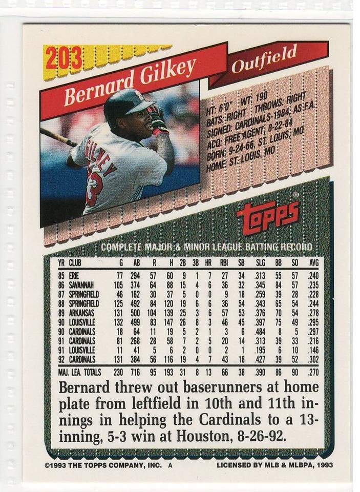 Bernard Gilkey 1993 Topps Gold #203 Cardinals | eBay