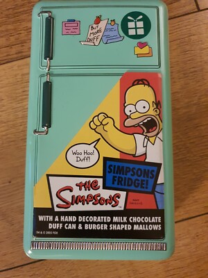 Vintage The Simpsons ,metal tin fridge with duff beer chocolate ( can ...