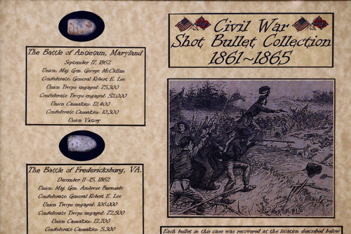 Shot Bullet Relics Collection from Major Civil War Battles in Case with ...