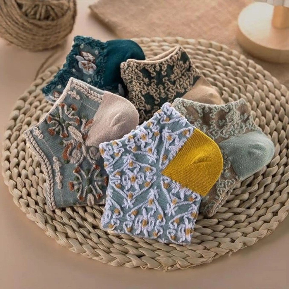 5 Pairs Women Vintage Cute Socks Set Female Lady Harajuku Kawaii Girl ...
