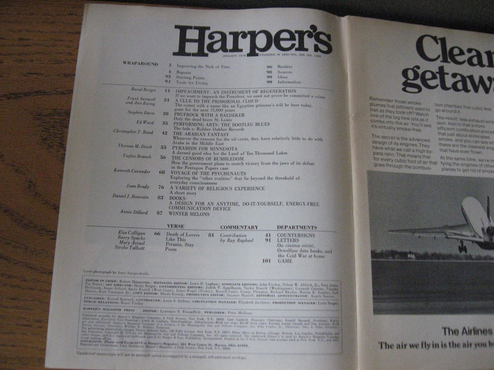 1974 Harper's January Impeach Tricky Dick? the C.I.A., Minnesota, Annie ...