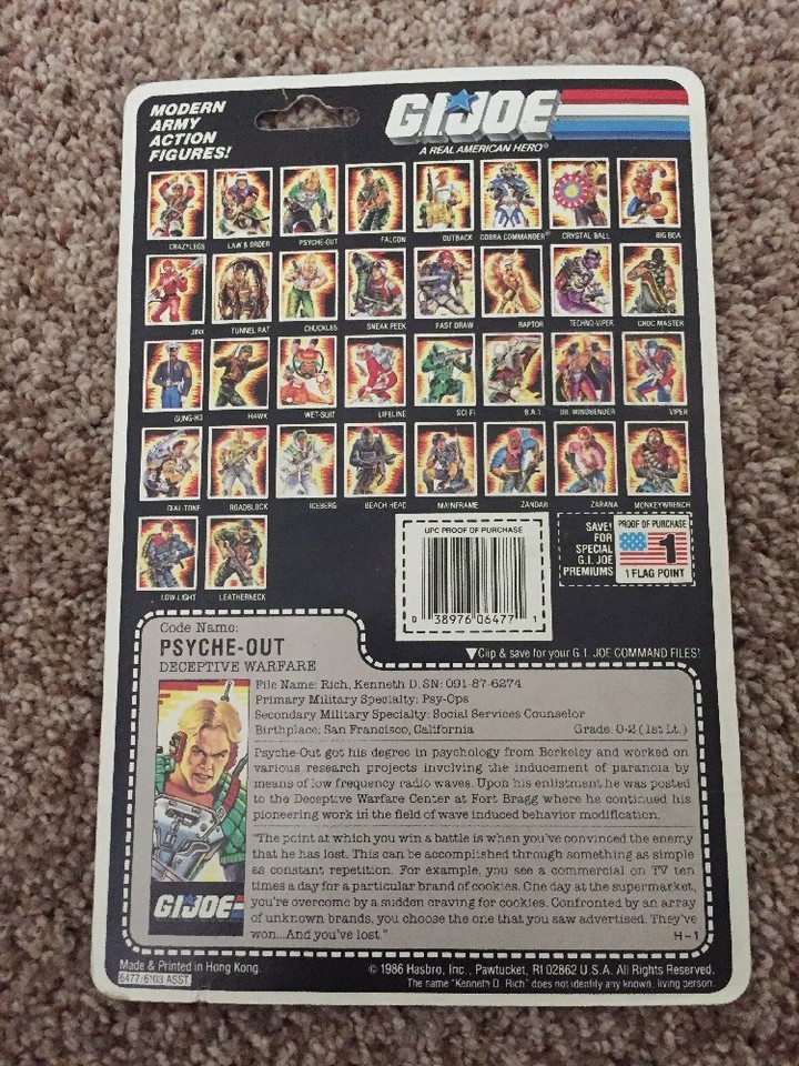 GI Joe Action Figure Full Back File Card ARAH Psyche Out | eBay