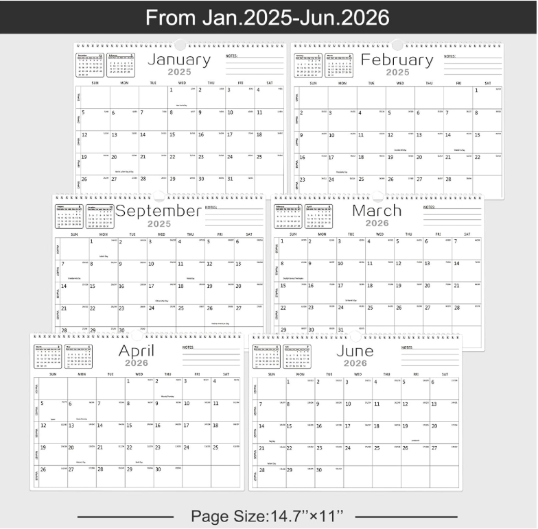 Wall Calendar -Calendar 2025-2026 from January 2025 to June 2026 18 ...