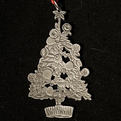 Vintage? Pewter ? Christmas Tree 2.5” Ornament Necklace Pendant Charm ...