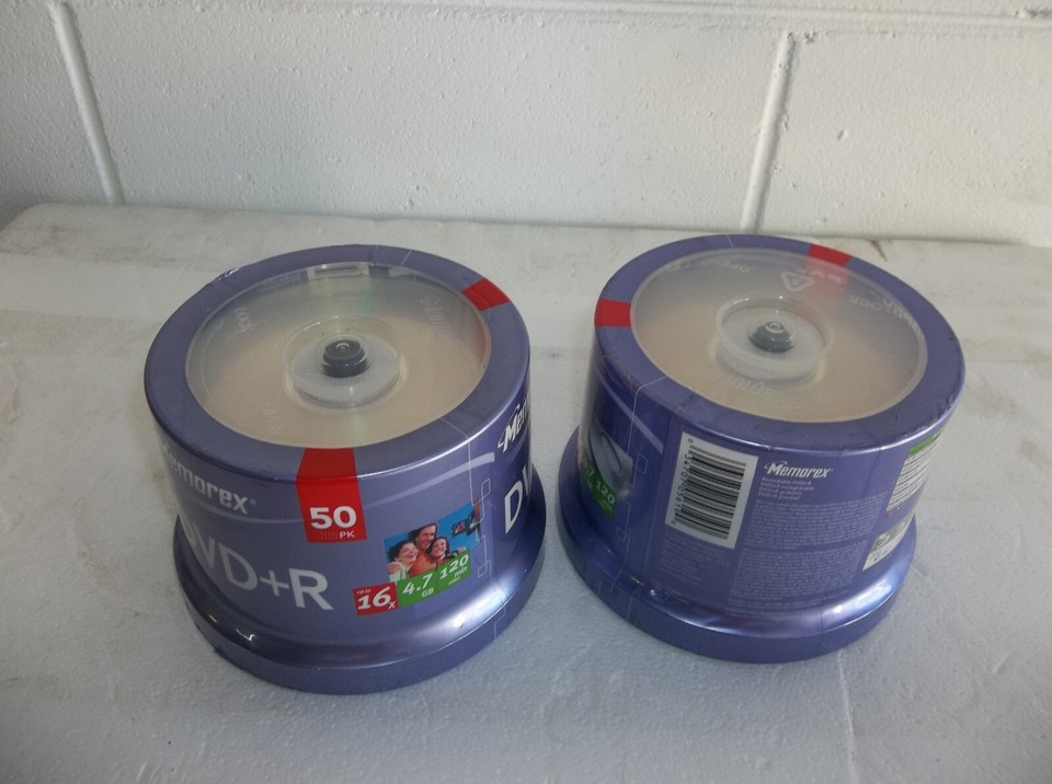 100 Memorex DVD+R Pack Spindle 16X-4.7G-120 Min Blank Media Discs New ...