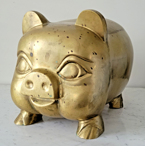 Vintage Large Brass Pig Piggy Coin Bank Hog 15” Long - Over 23 Pounds ...