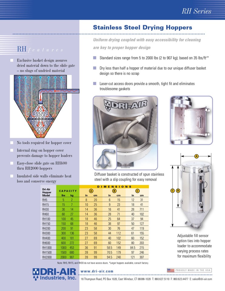 Dri Air RH60 Stainless Steel Drying Hopper Injection Mold Condition ...