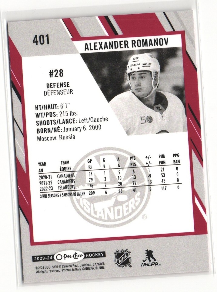 2023-24 O-Pee-Chee Red #401 Alexander Romanov | eBay