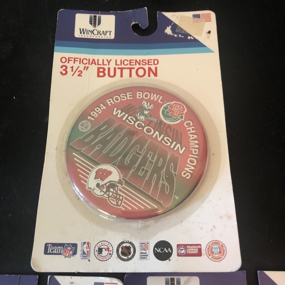 VINTAGE 1994 WISCONSIN BADGERS FOOTBALL ROSE BOWL GAME & CHAMPIONS PIN ...
