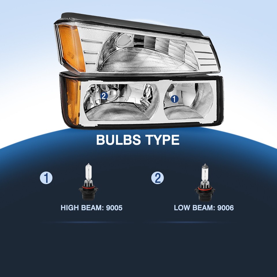For 2002-2006 Chevy Avalanche Chrome Headlights w/ Body Cladding+Bumper ...