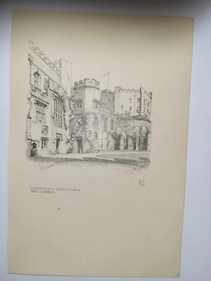 Antique Pencil Drawing Print 1920 Durham Sketch Courtyard and Chapel ...