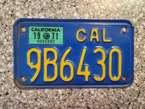 1970 California Motorcycle License Plate, 1971 Validation, DMV Clear ...