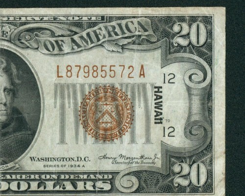 $20 1934 (( HAWAII )) Federal Reserve Note ** PAPER CURRENCY AUCTIONS ...