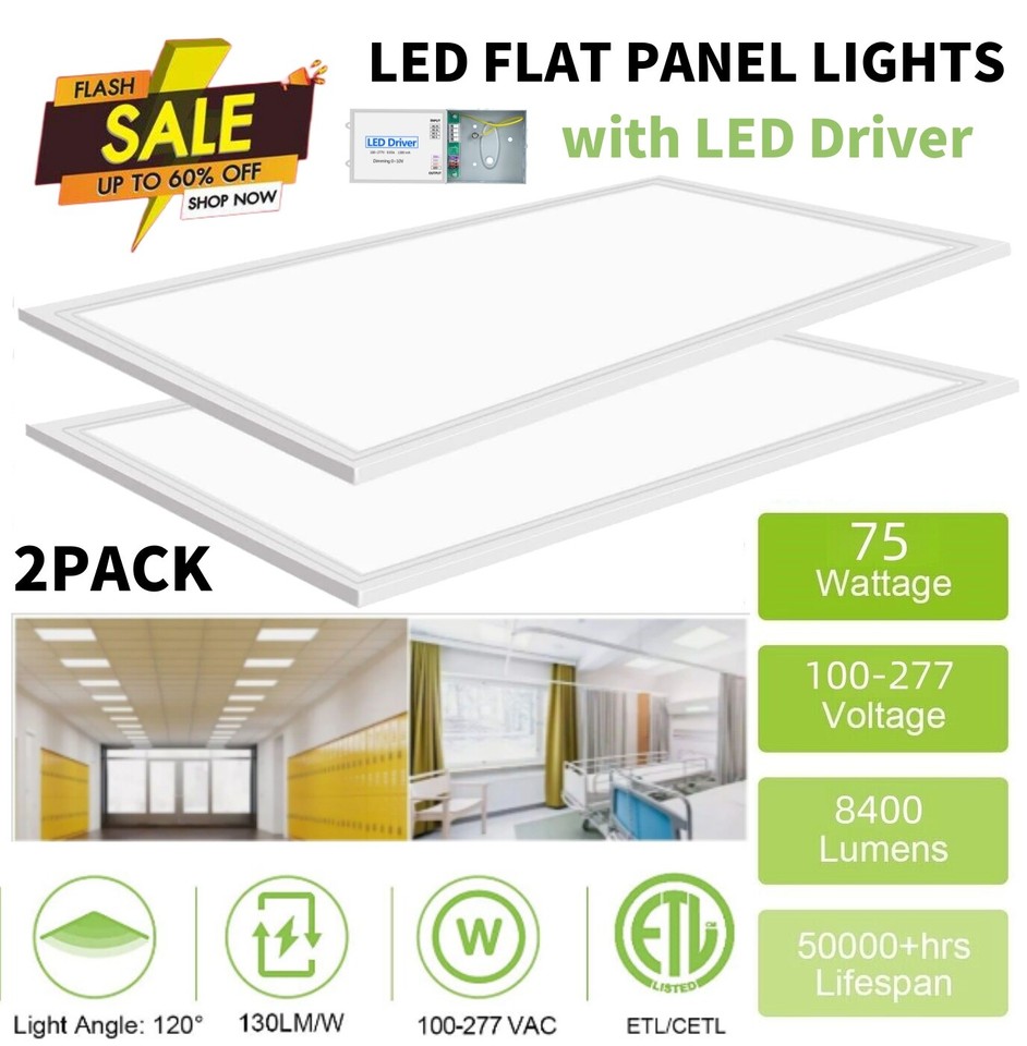 2x4FT LED Panel Lighting, 0-10V Dimmable, 5000K White, Drop Ceiling LED ...