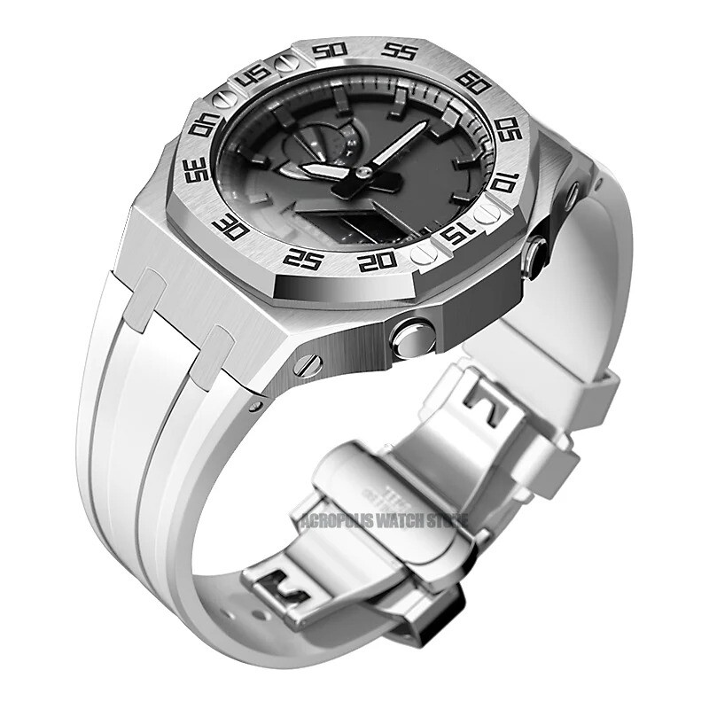 Metal Number Watch Bezel Case Rubber Band Cover Mod Kit For Casioak GA ...