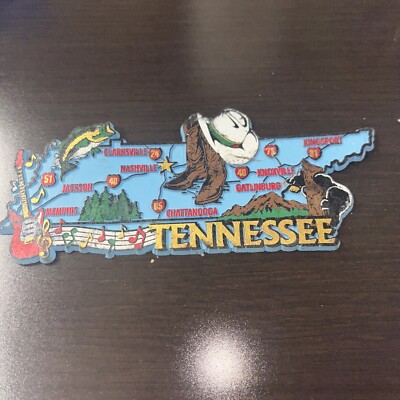 TENNESSEE VINTAGE MAP AND LANDMARKS COLLAGE FRIDGE COLLECTIBLE SOUVENIR ...