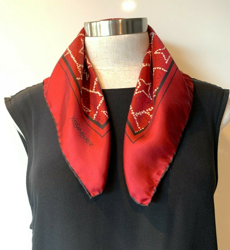 YSL Yves Saint Laurent Silk Twill Deep Red "Stars" Bandana/Scarf ...