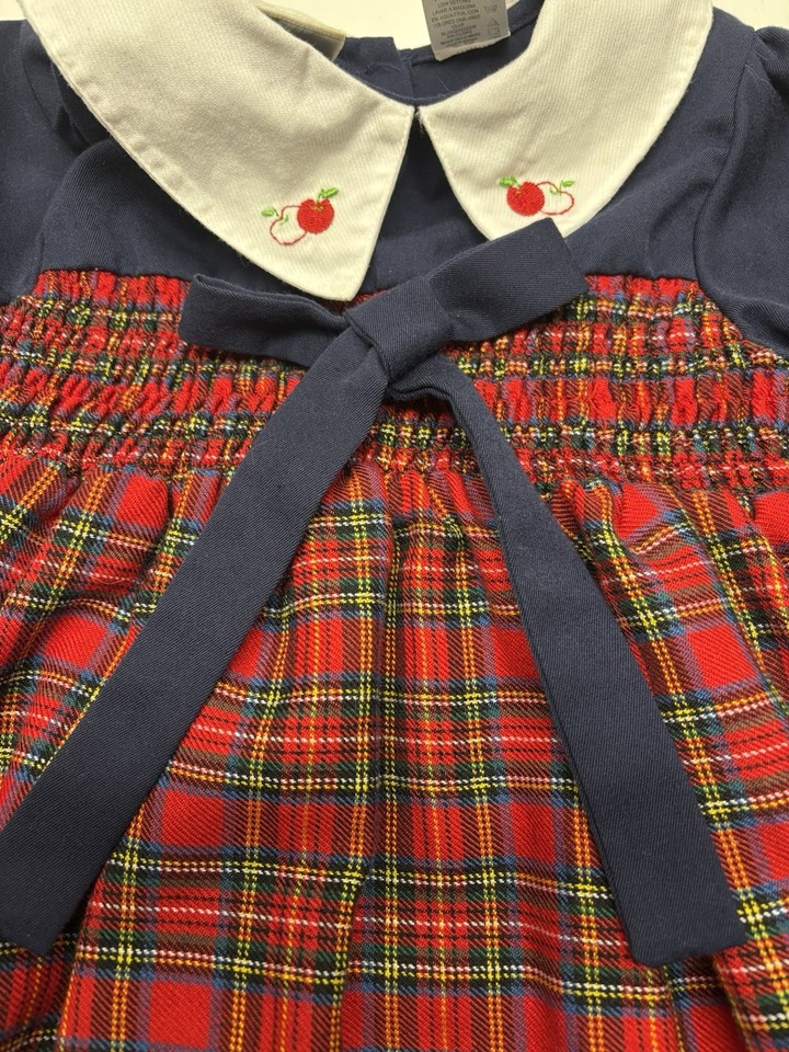 Vintage BT KIDS Girls Size 5 Dress Red Apple Plaid School Days Smocked ...