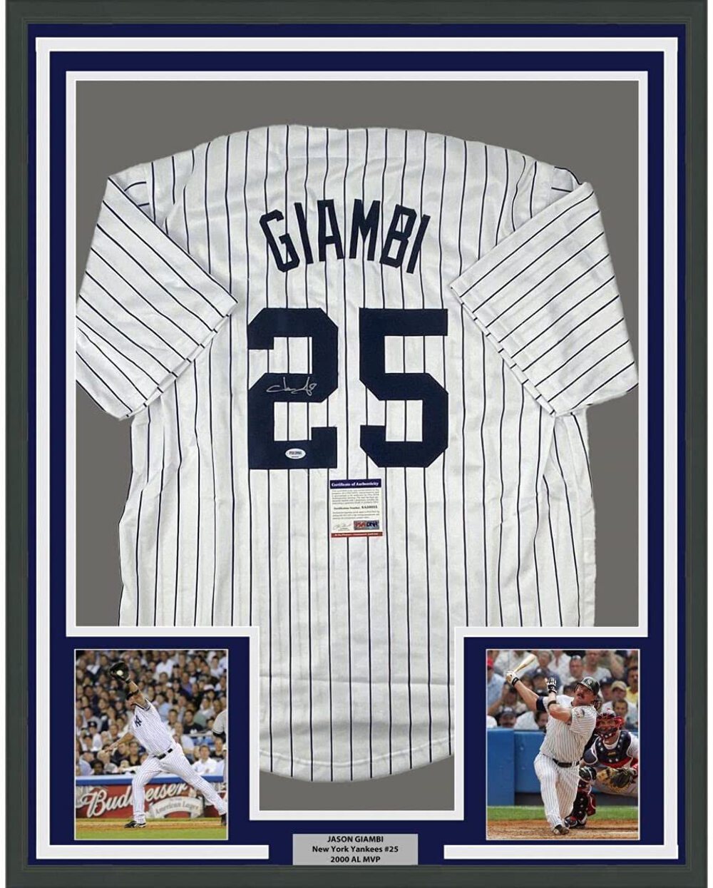 FRAMED Autographed/Signed JASON GIAMBI 33x42 Pinstripe Baseball Jersey ...
