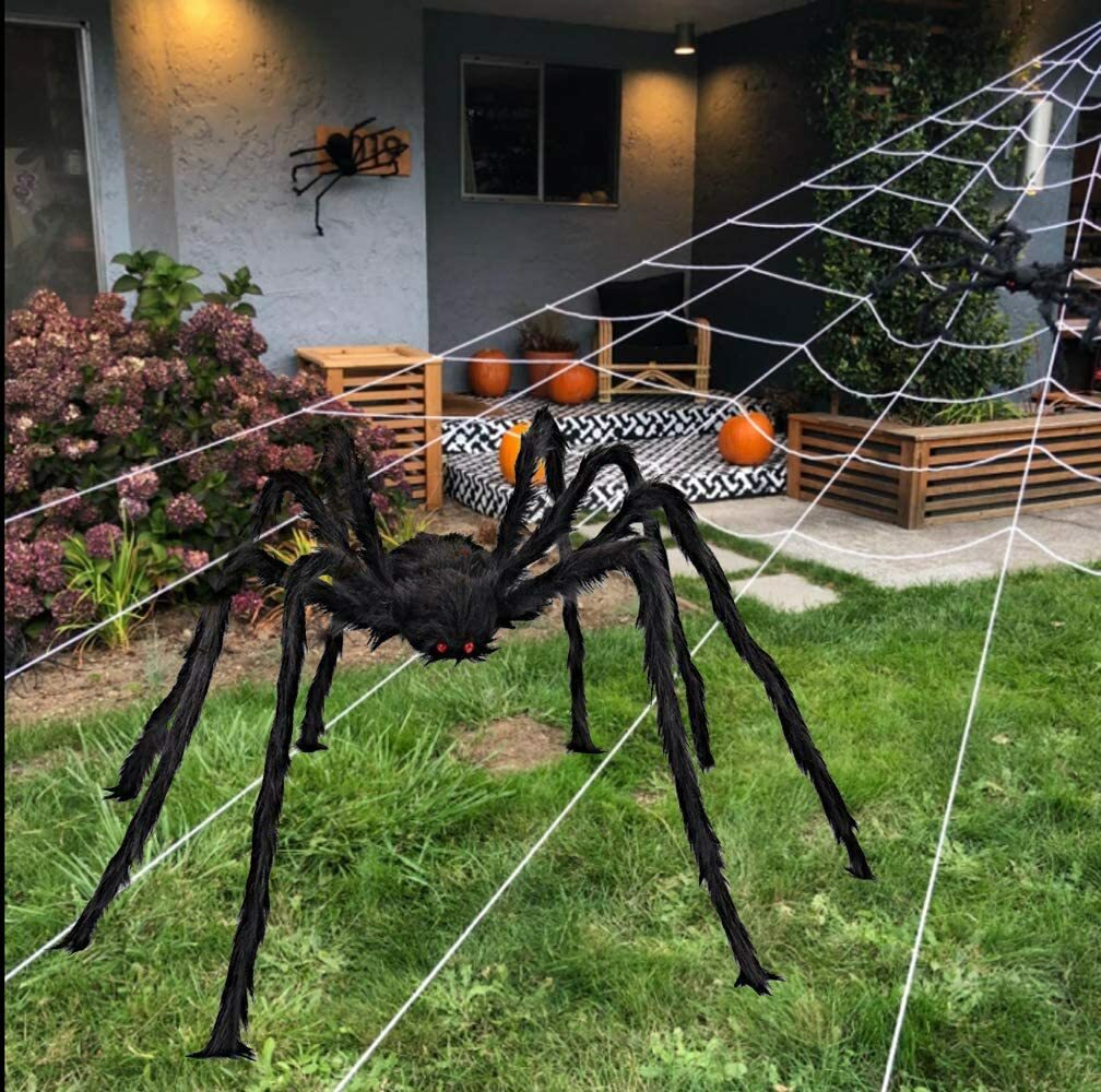 Halloween Spider Decorations 200" Halloween Spider Web + 59" Giant