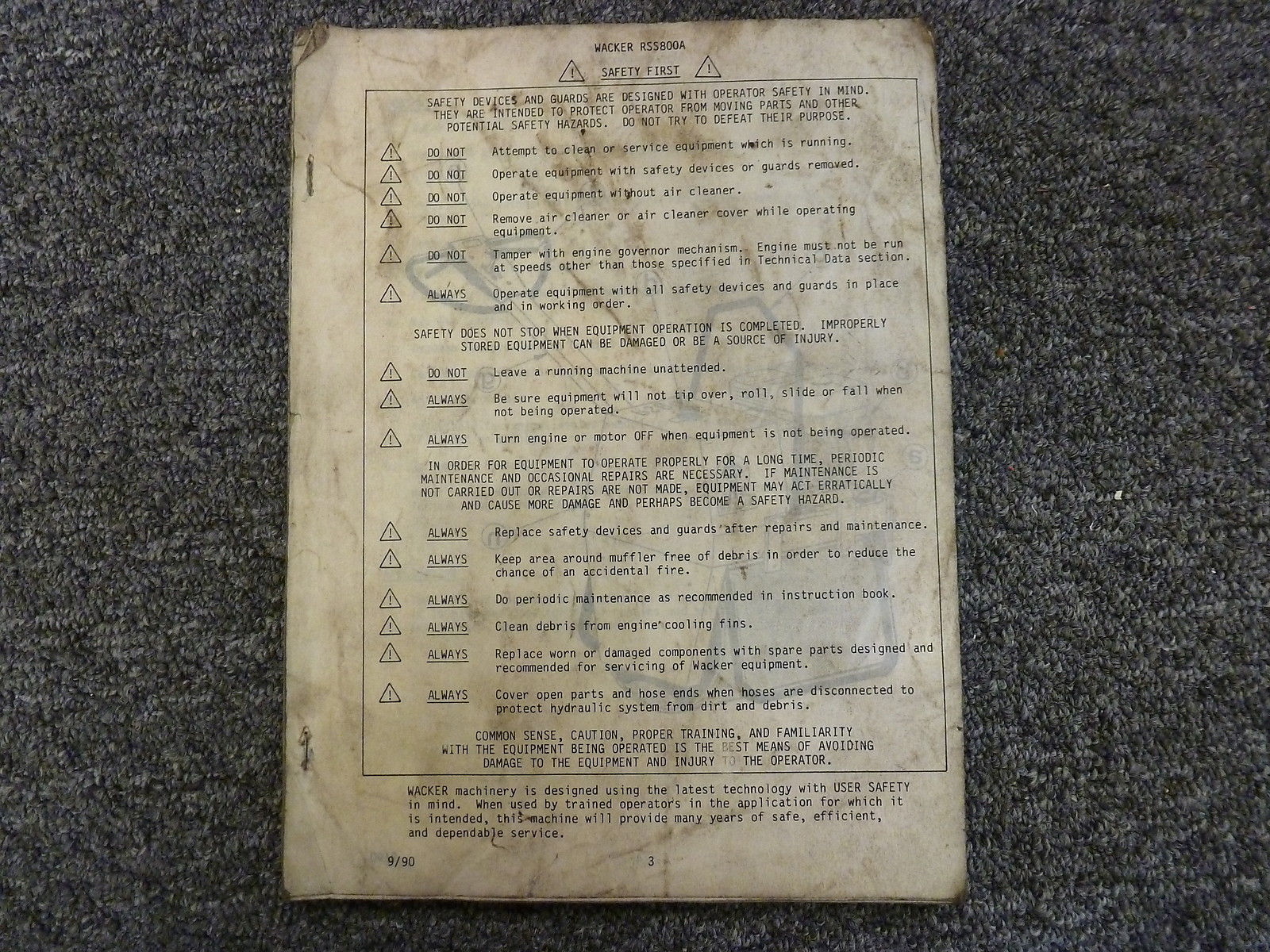 Wacker Model RSS800A Vibratory Roller Parts Catalog & Technical Data ...