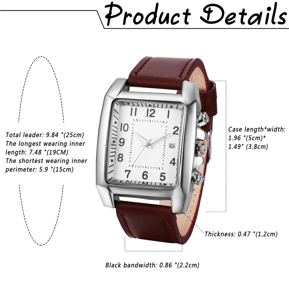 Classic Mens Leather Square Arabic Numerals Dial Date Quartz Dress ...