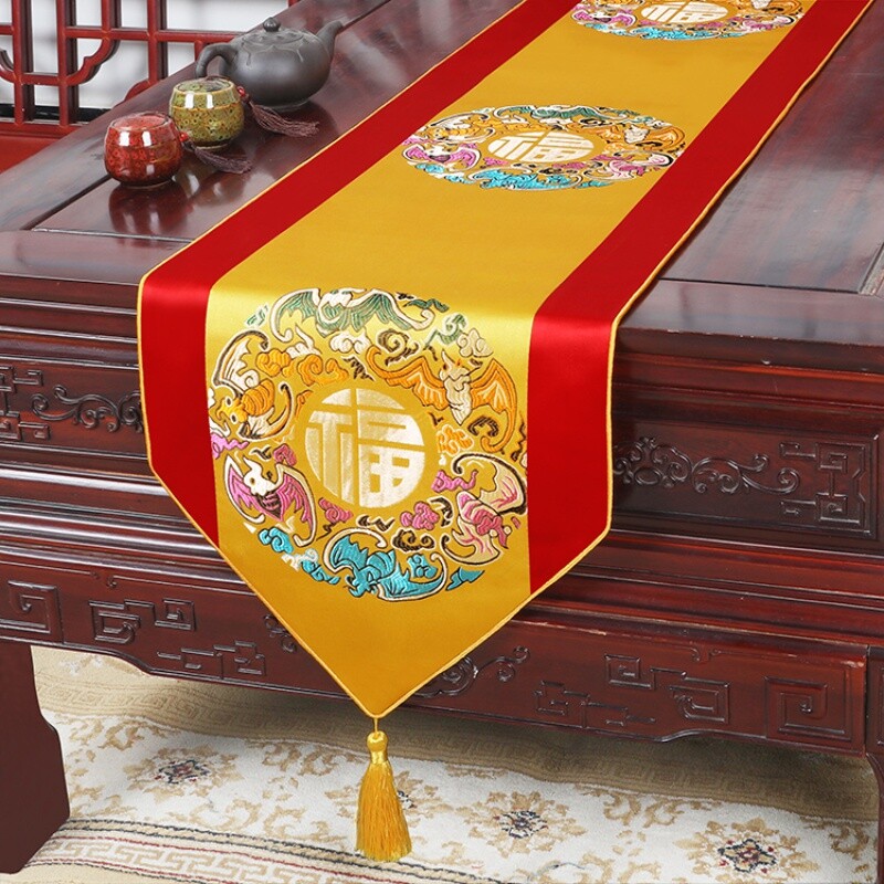 Chinese Retro Table Runner Jacquard Floral Wedding Party Tablecloth ...